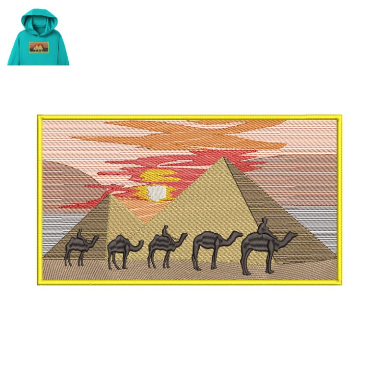 Pyramid And Camel Embroidery logo | Embroidery Logo Near me