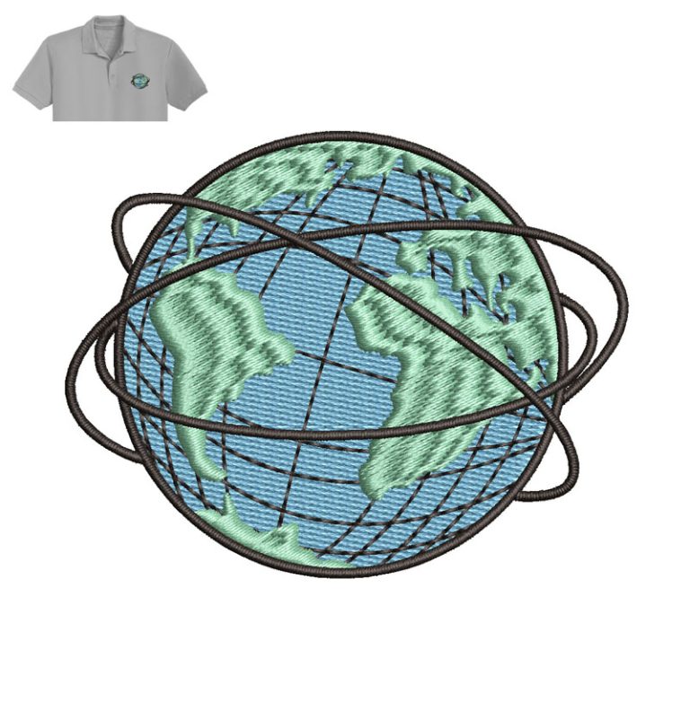 Globe Map Embroidery logo | Embroidery Logo Near me | Emb